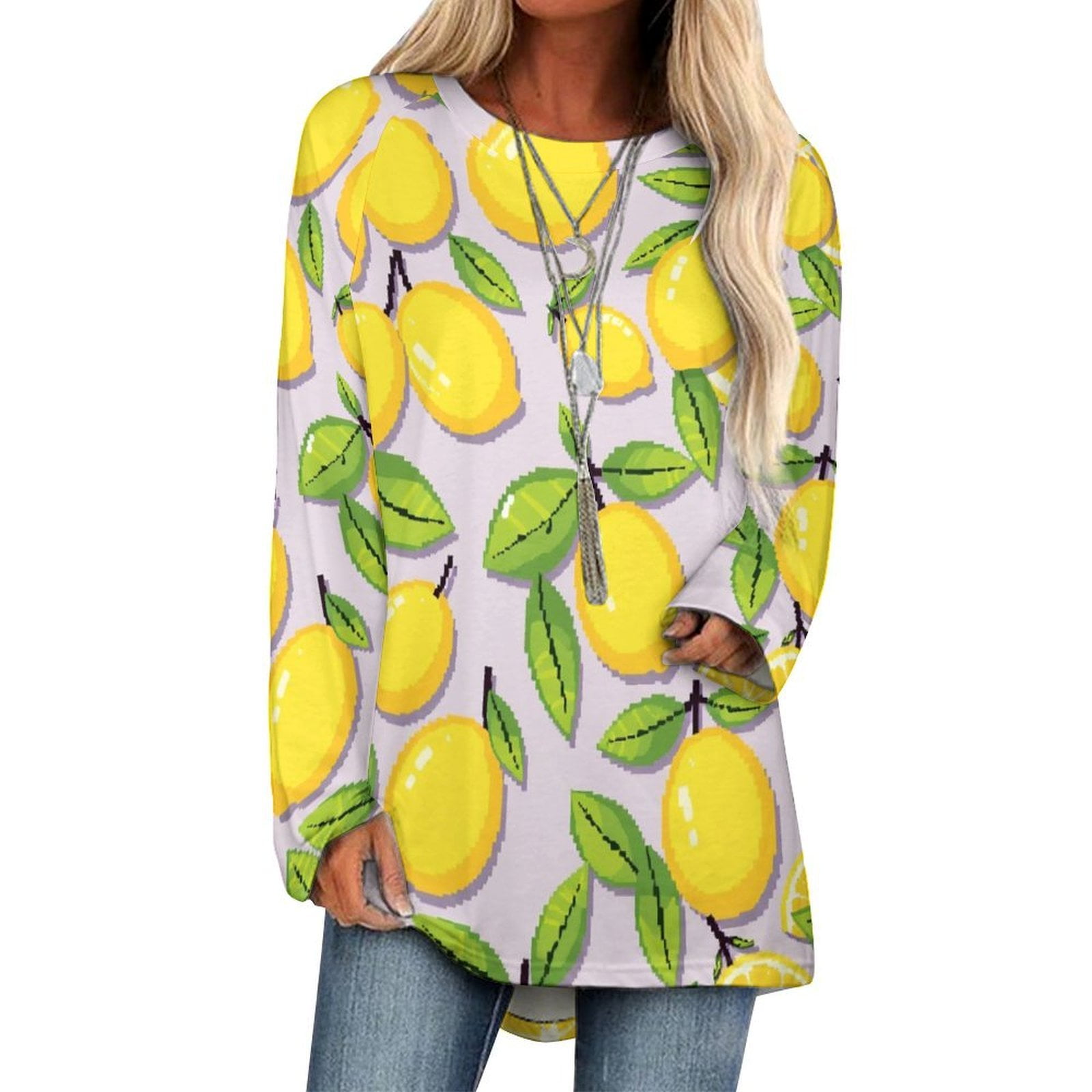 Delicious Lemon Spring And Autumn Women's Shirts Round Neck Shirts ...