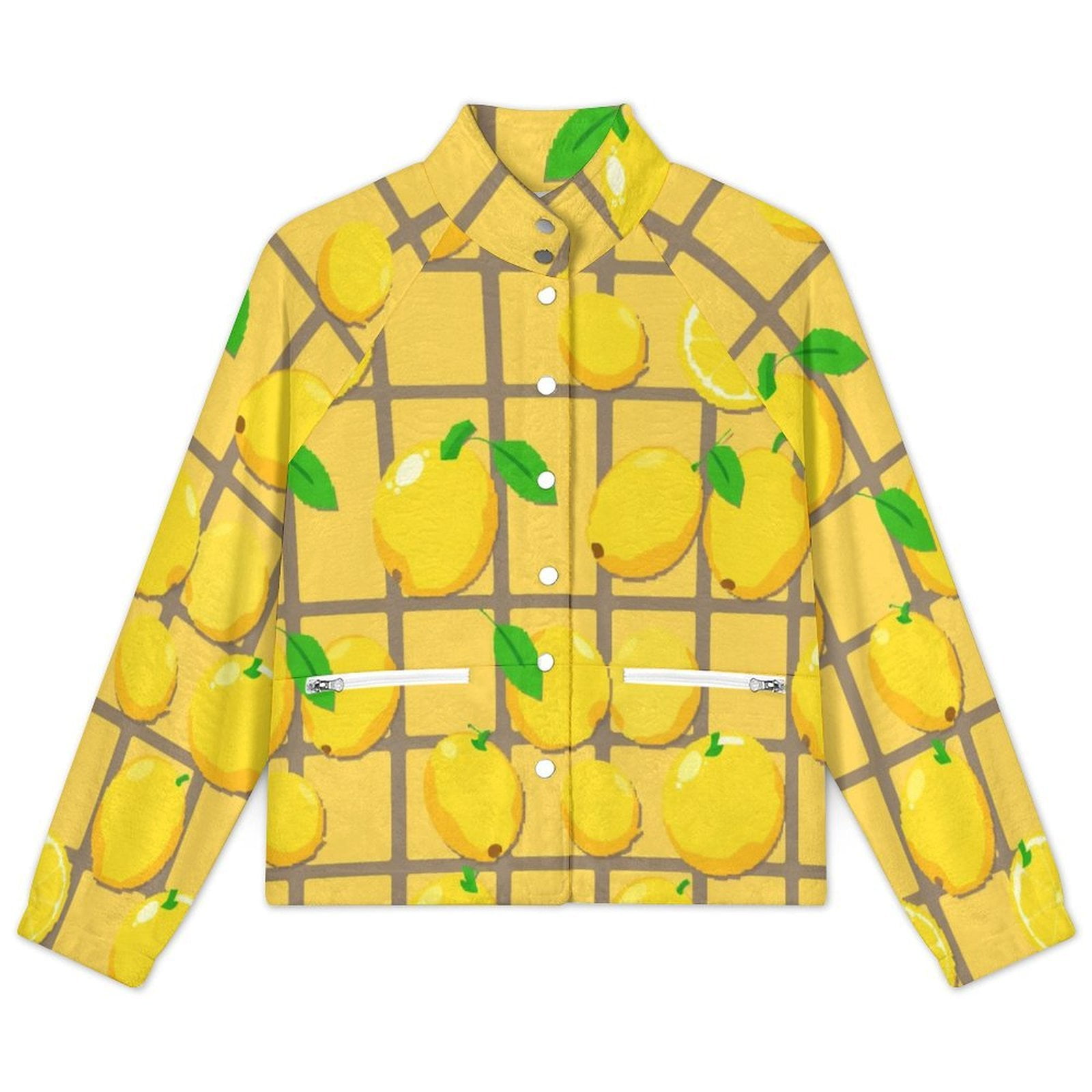 Delicious Lemon Warm Women's Plush Jacket Stand Collar Full Sleeve With ...