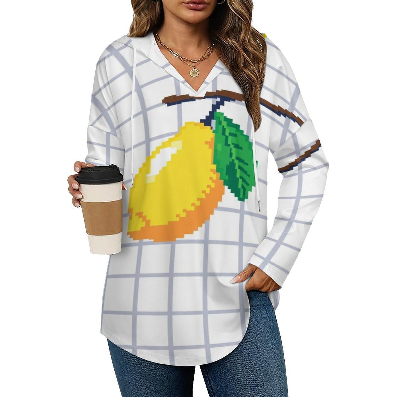 Delicious Lemon Women's Hoodies V Neck Long Sleeve Sweatshirt ...