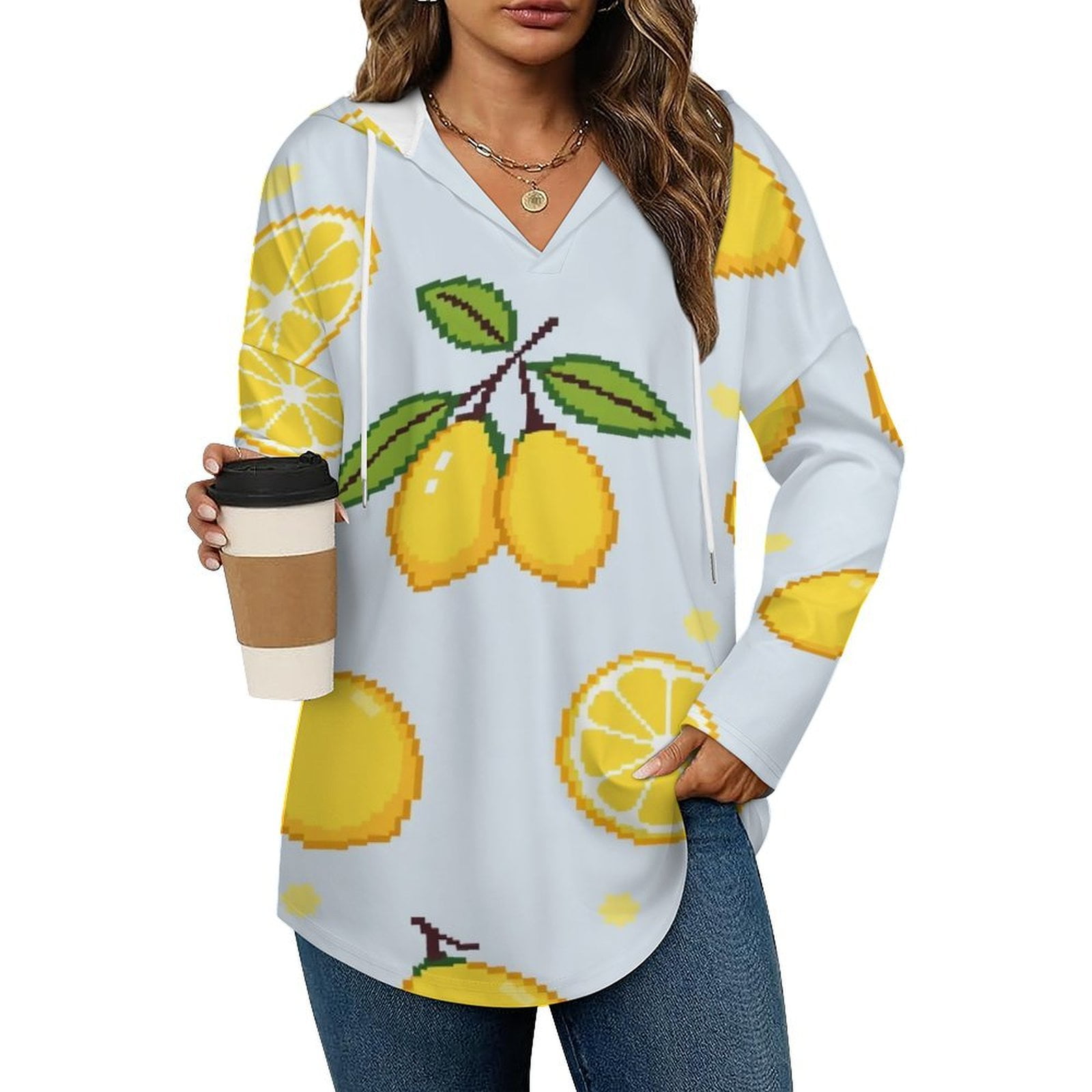 Delicious Lemon Women's Hoodies V Neck Long Sleeve Sweatshirt ...