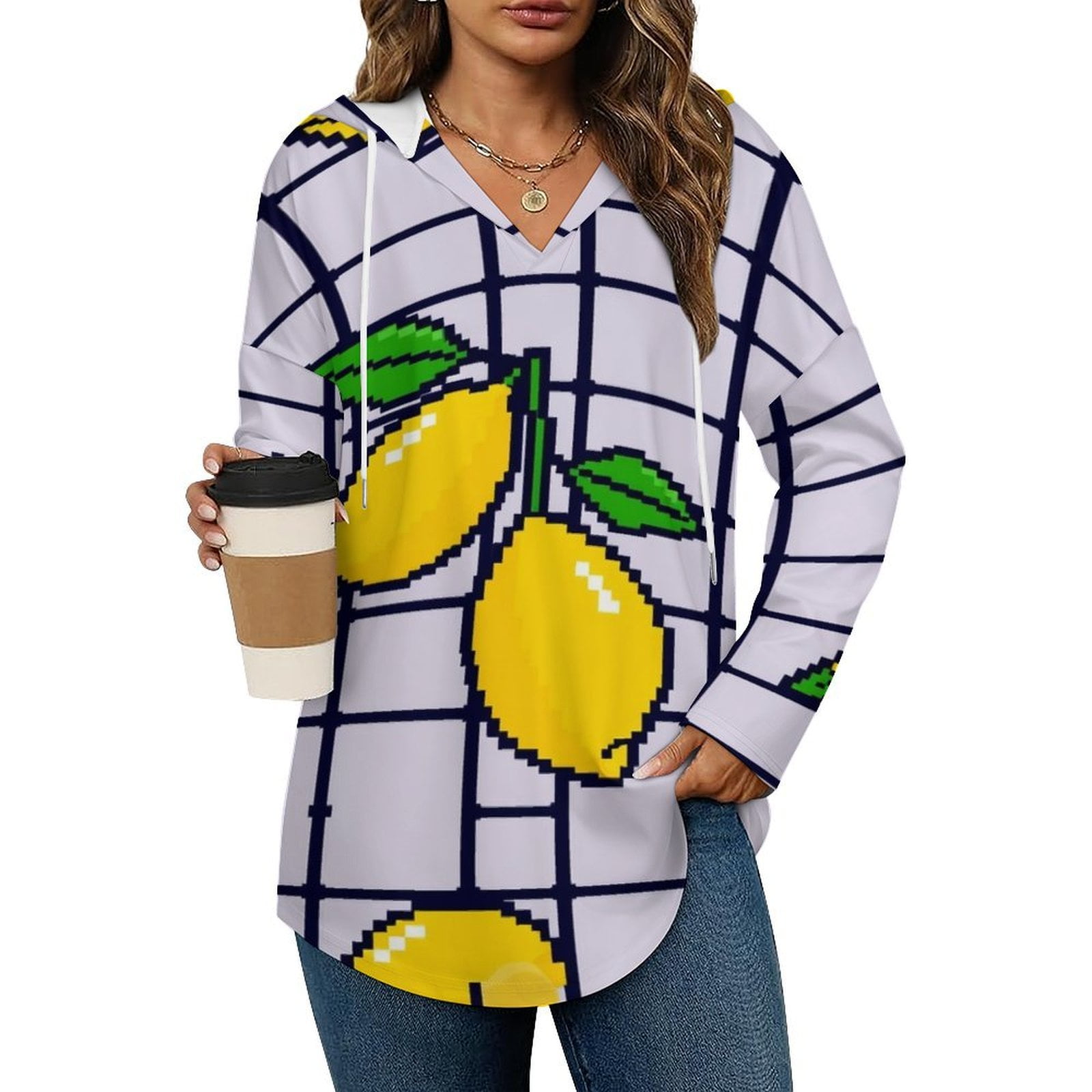 Delicious Lemon Women's Hoodies V Neck Long Sleeve Sweatshirt ...