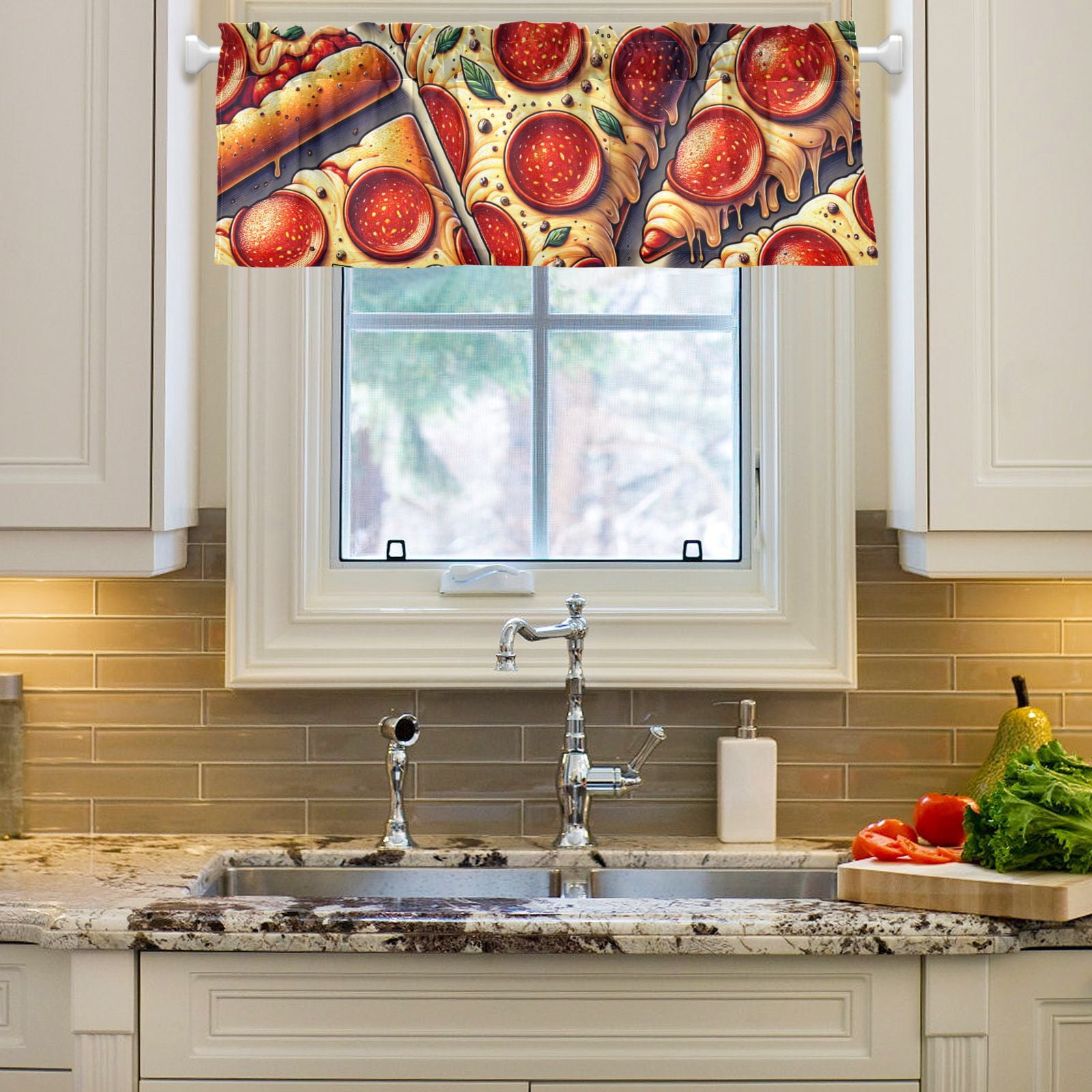Delicious Original Pepperoni Pizza Curtain Valances Farmhouse Design ...