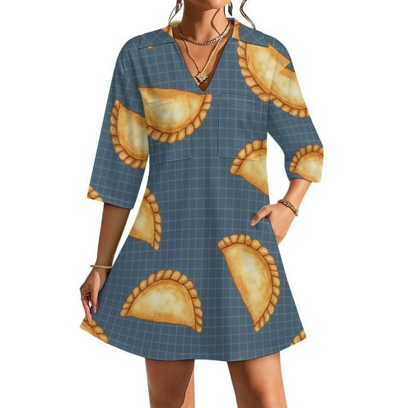 Delicious Pastries Blue Background Pattern Womens Dress With Pockets ...