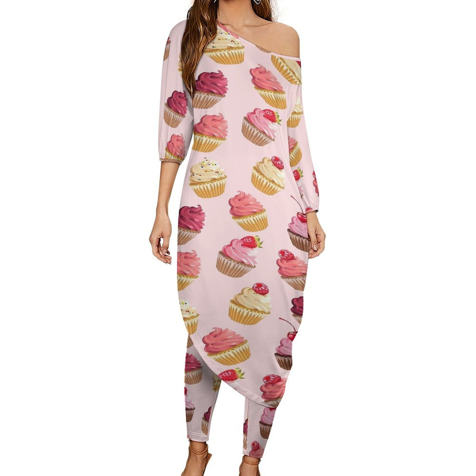 Delicious Pink Retro Cupcakes Elegant Casual Diagonal Shoulder 2PCS Set ...