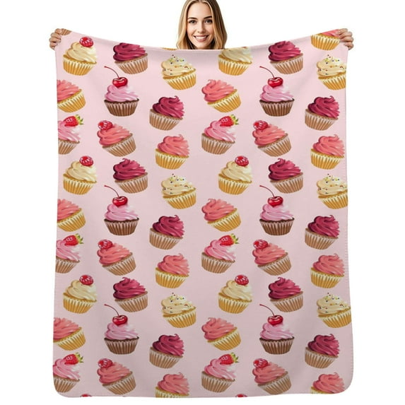 Delicious Pink Retro Cupcakes Flannel Blankets Soft Warm Throw Blanket Autumn Camping Bedroom ...