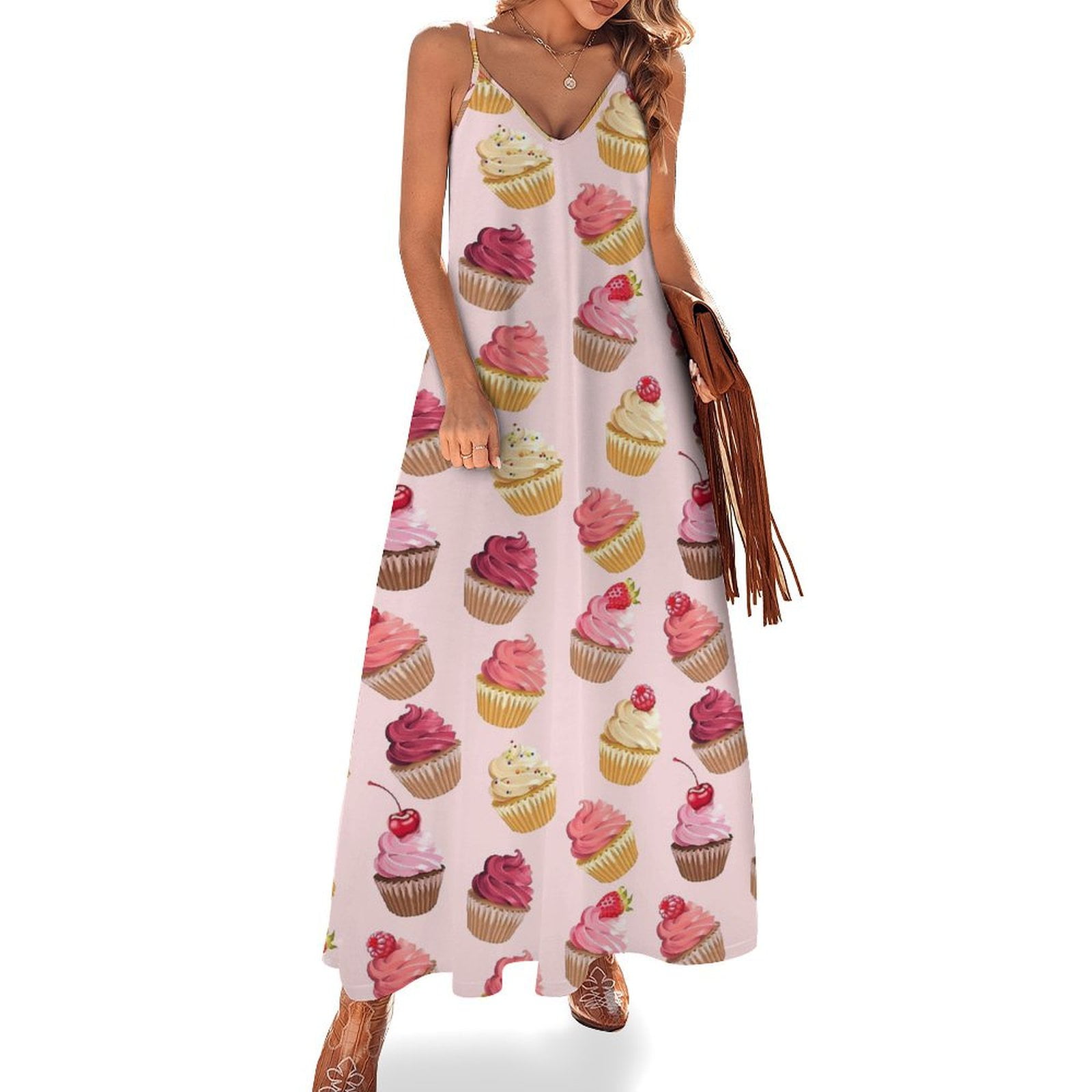 Delicious Pink Retro Cupcakes Sleeveless Dress loose women's dress ...