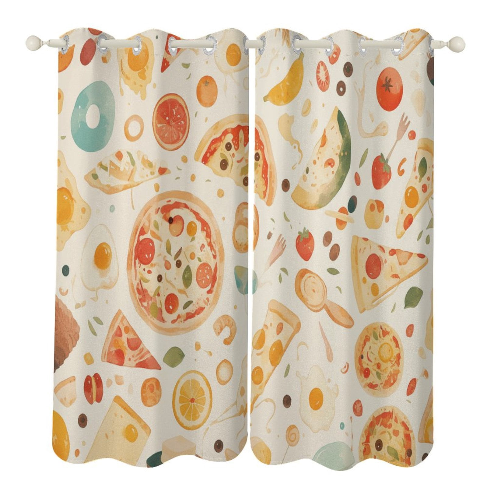 Delicious Pizza Burger 2 Panel Curtain Set, Watercolor Painting Window ...