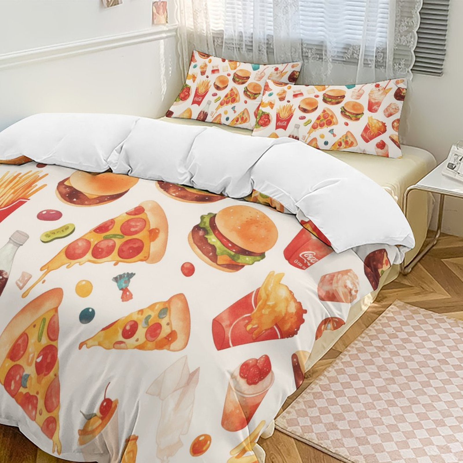 Delicious Pizza Burger 3 Pieces Duvet Cover with Zipper Closure,Premium ...