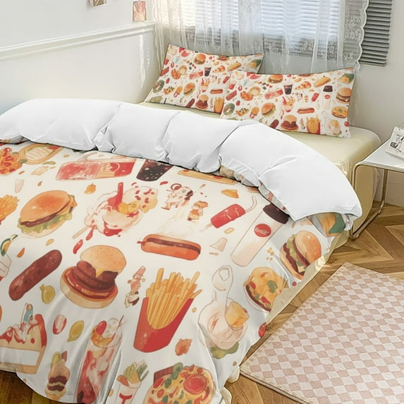 Delicious Pizza Burger 3 Pieces Duvet Cover with Zipper Closure,Premium ...
