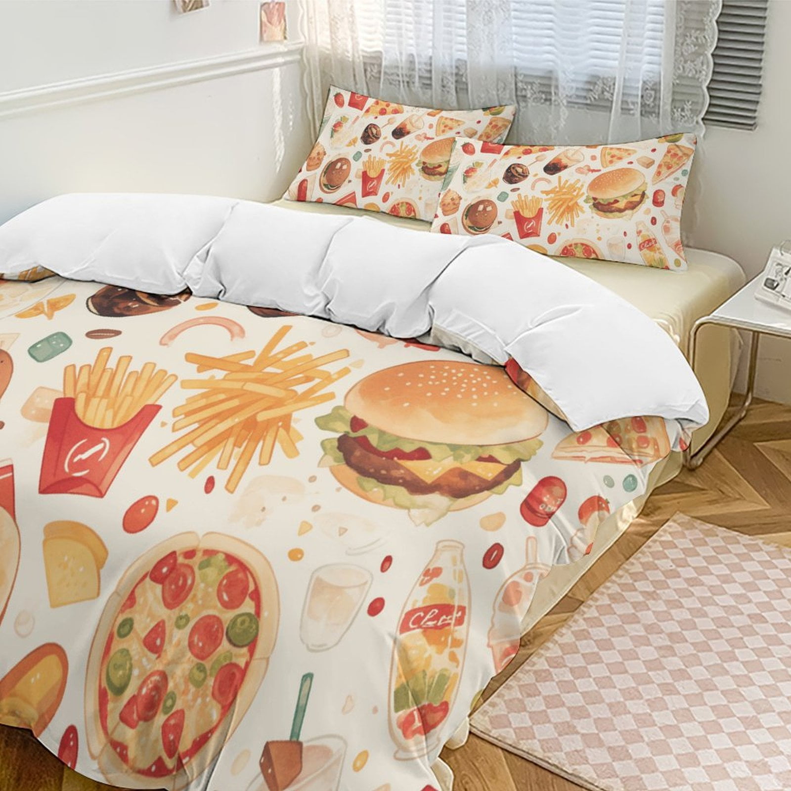 Delicious Pizza Burger 3 Pieces Duvet Cover with Zipper Closure,Premium ...