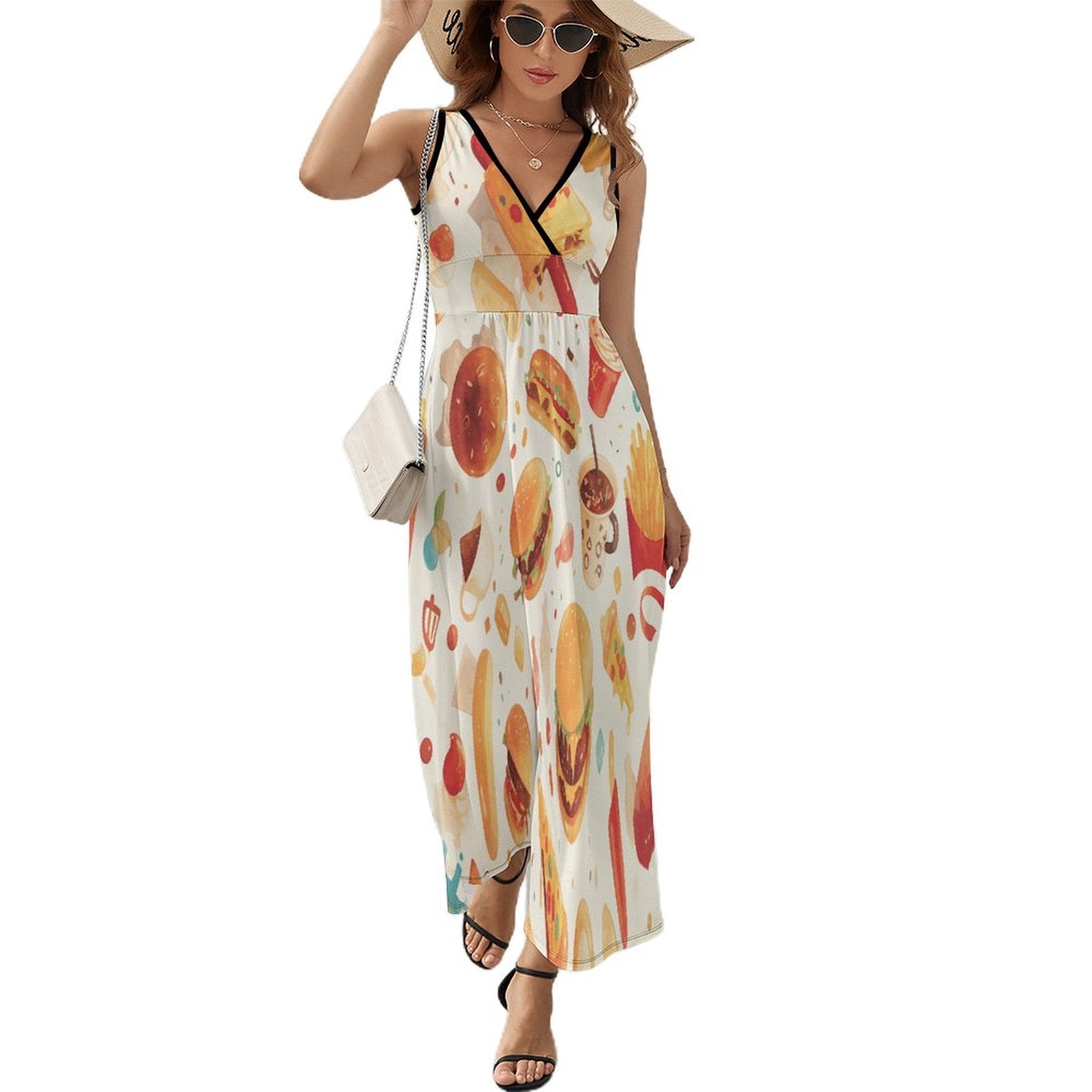 Delicious Pizza Burger Art Sleeveless Dress Women's Summer Suit Dresses ...