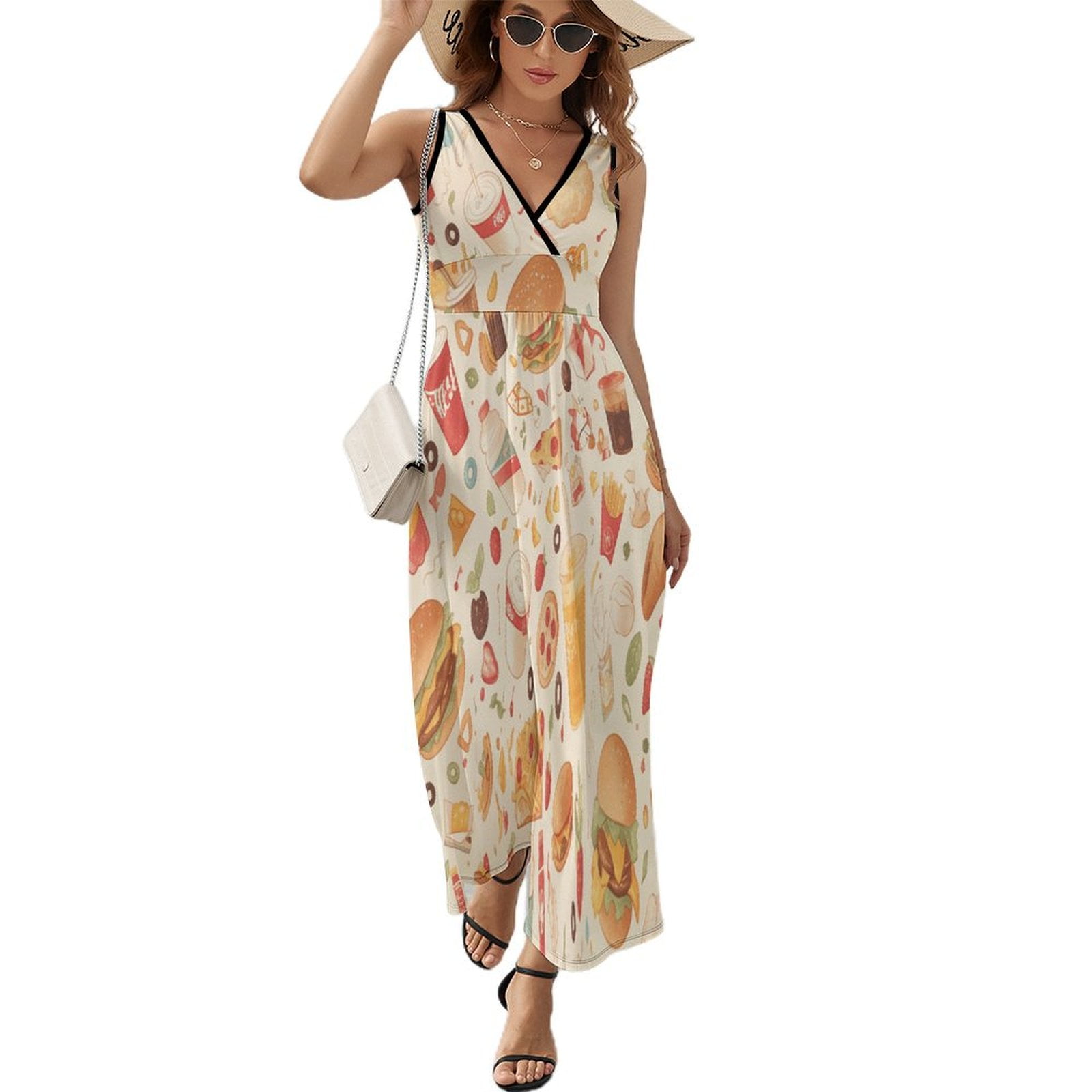 Delicious Pizza Burger Art Sleeveless Dress Women's Summer Suit Dresses ...
