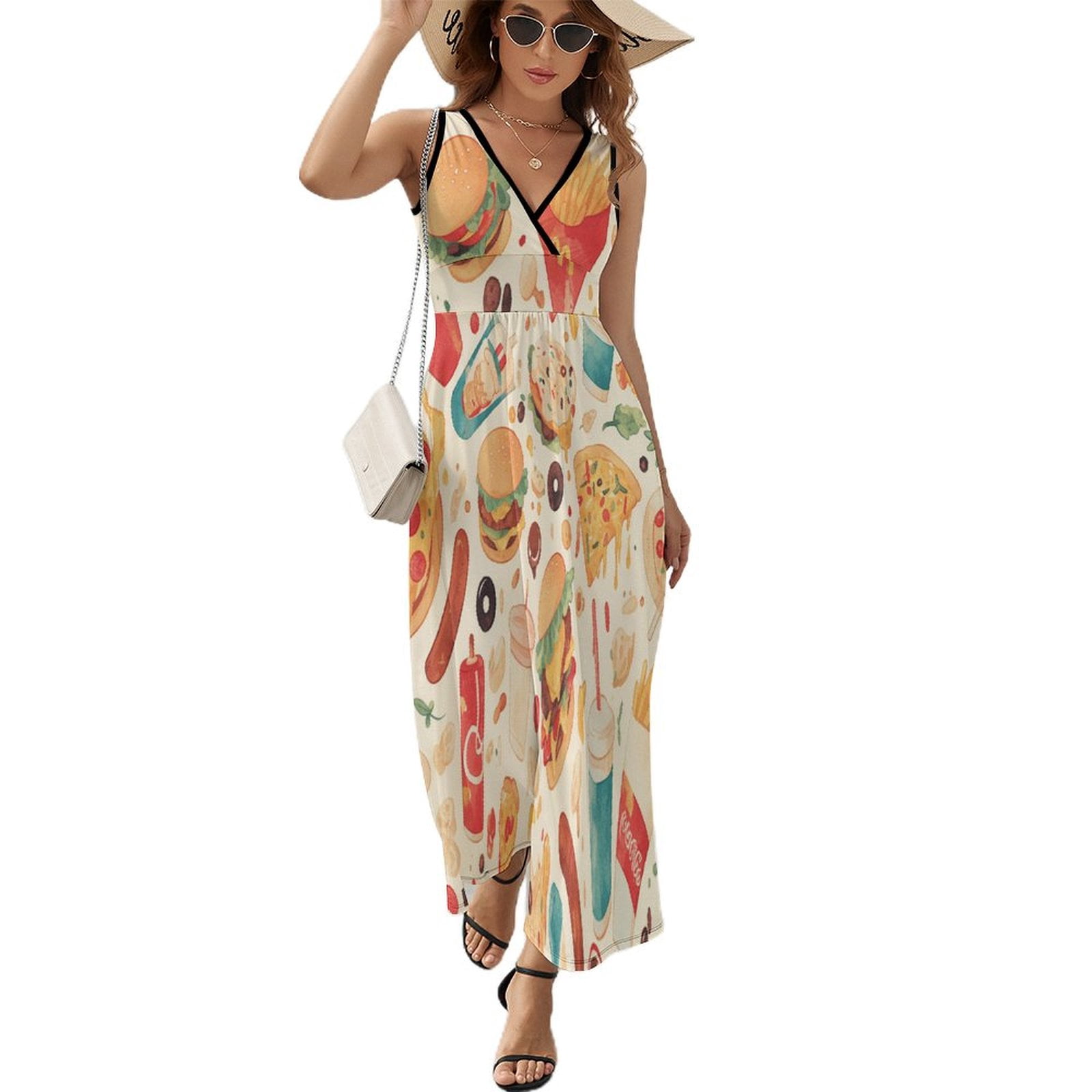 Delicious Pizza Burger Art Sleeveless Dress Women's Summer Suit Dresses ...