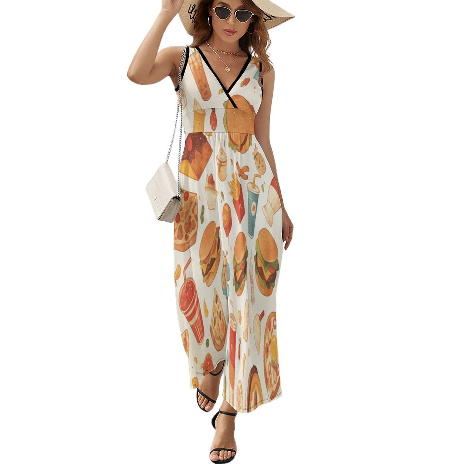 Delicious Pizza Burger Art Sleeveless Dress Women's Summer Suit Dresses ...