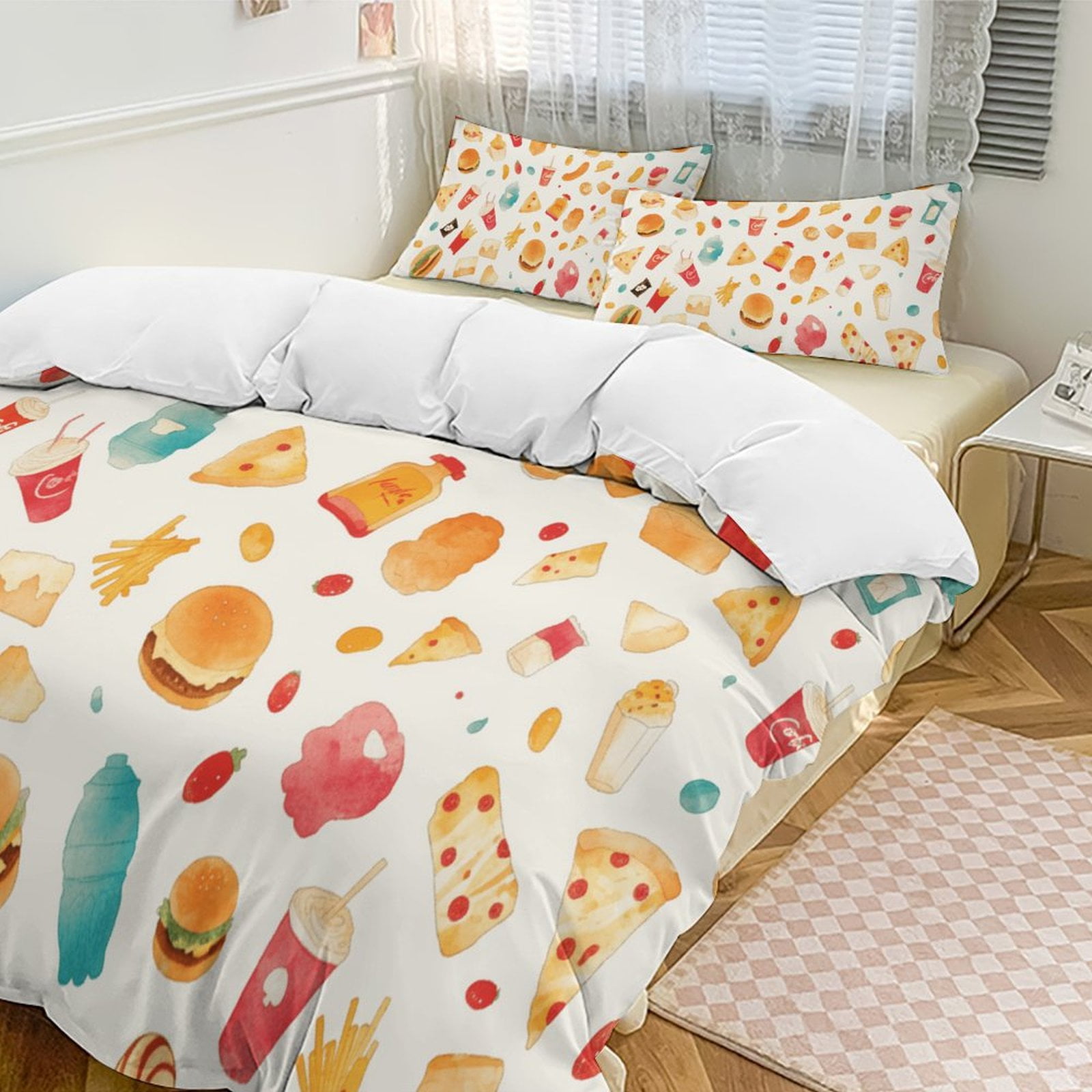 Delicious Pizza Burger Duvet Cover Set King Size for Bedroom Decoration ...