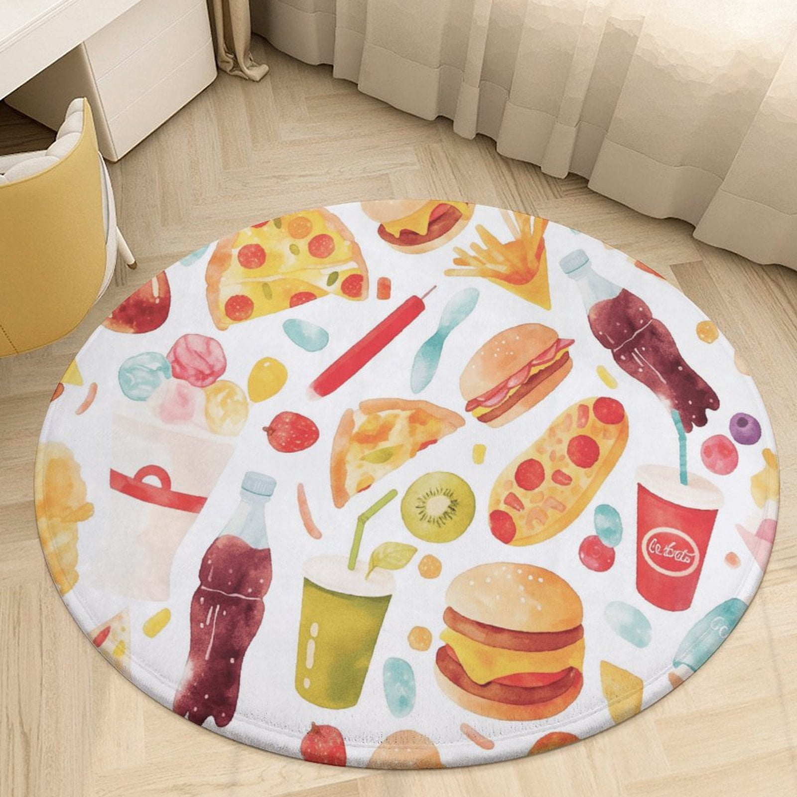 Delicious Pizza Burger Floral Medallion Round Rug - Small Round Area ...