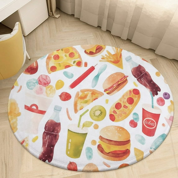 Delicious Pizza Burger Floral Medallion Round Rug - Small Round Area ...