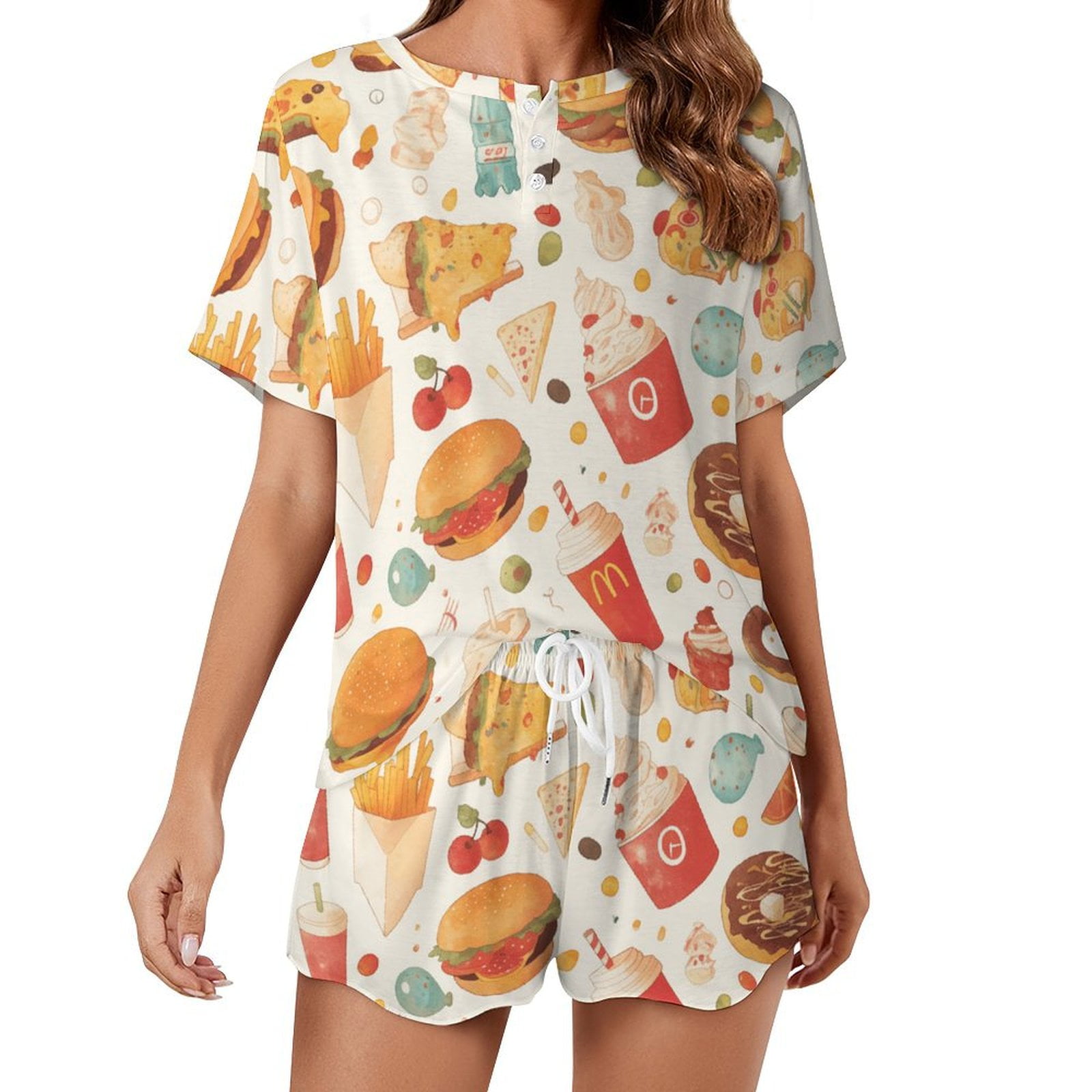Delicious Pizza Burger Print Women'S Pajamas Set Summer Sleepwear Sets ...