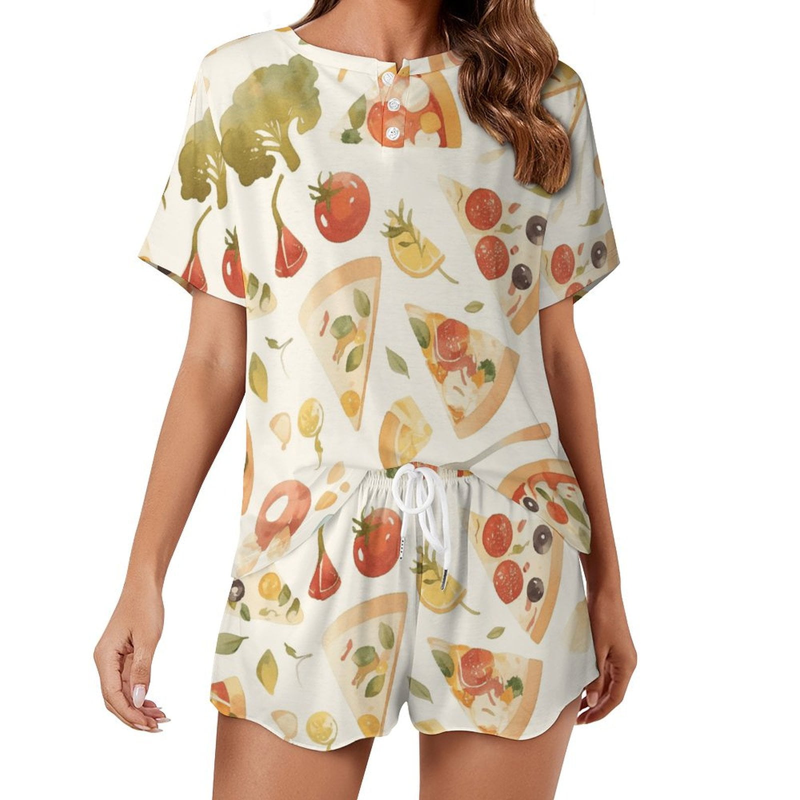 Delicious Pizza Burger Print Women'S Pajamas Set Summer Sleepwear Sets ...