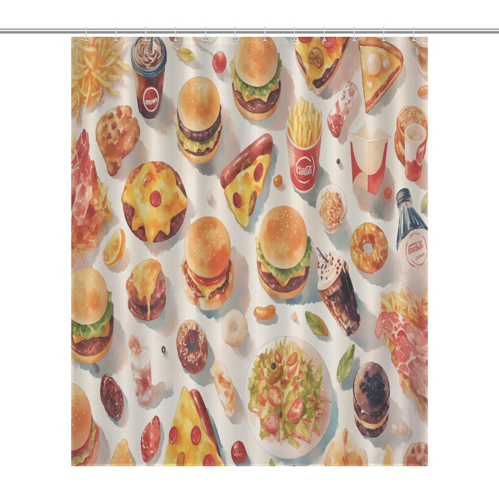 Delicious Pizza Burger Shower Curtain Fabric Bathroom Decor with Hooks ...