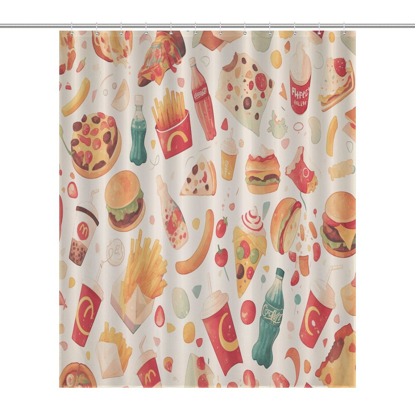 Delicious Pizza Burger Shower Curtain Fabric Bathroom Decor with Hooks ...