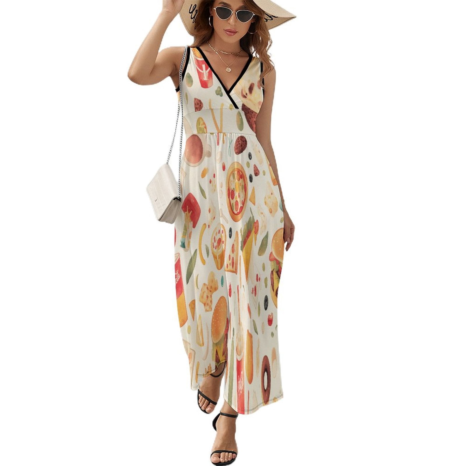 Delicious Pizza Burger Sleeveless Dress Female Clothing Dress Women ...