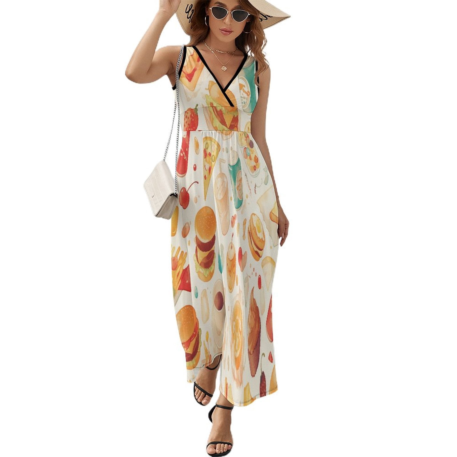 Delicious Pizza Burger Sleeveless Dress Female Clothing Dress Women ...
