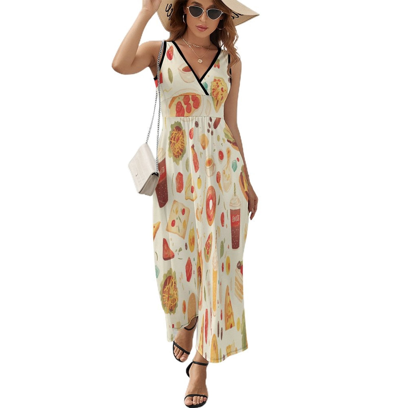 Delicious Pizza Burger Sleeveless Dress Woman Fashion Long Dresses ...