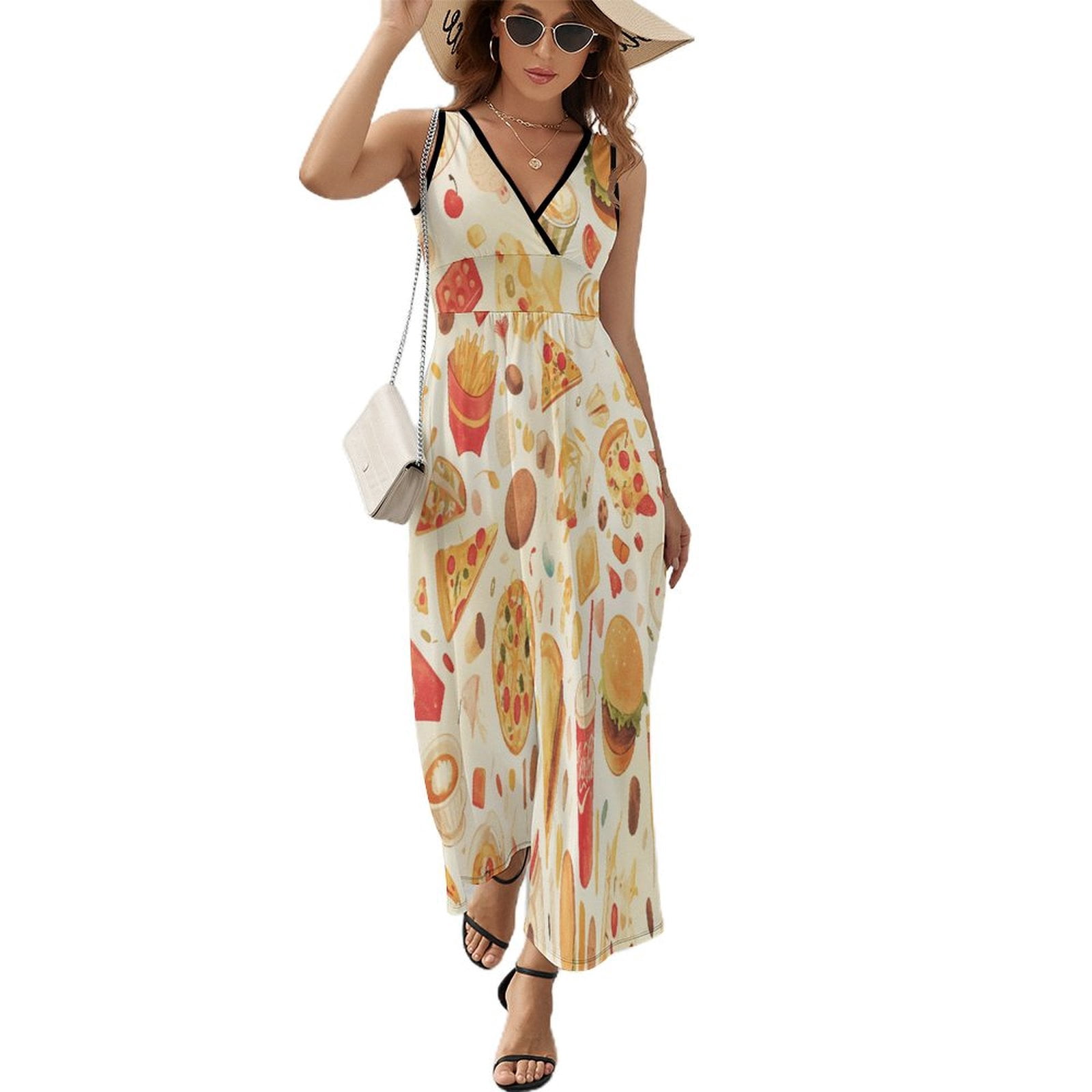 Delicious Pizza Burger Sleeveless Dress Woman Fashion Long Dresses ...
