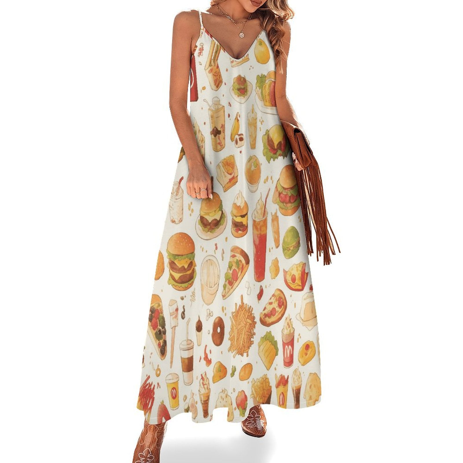 Delicious Pizza Burger Sleeveless Dress Woman Fashion Long Dresses ...