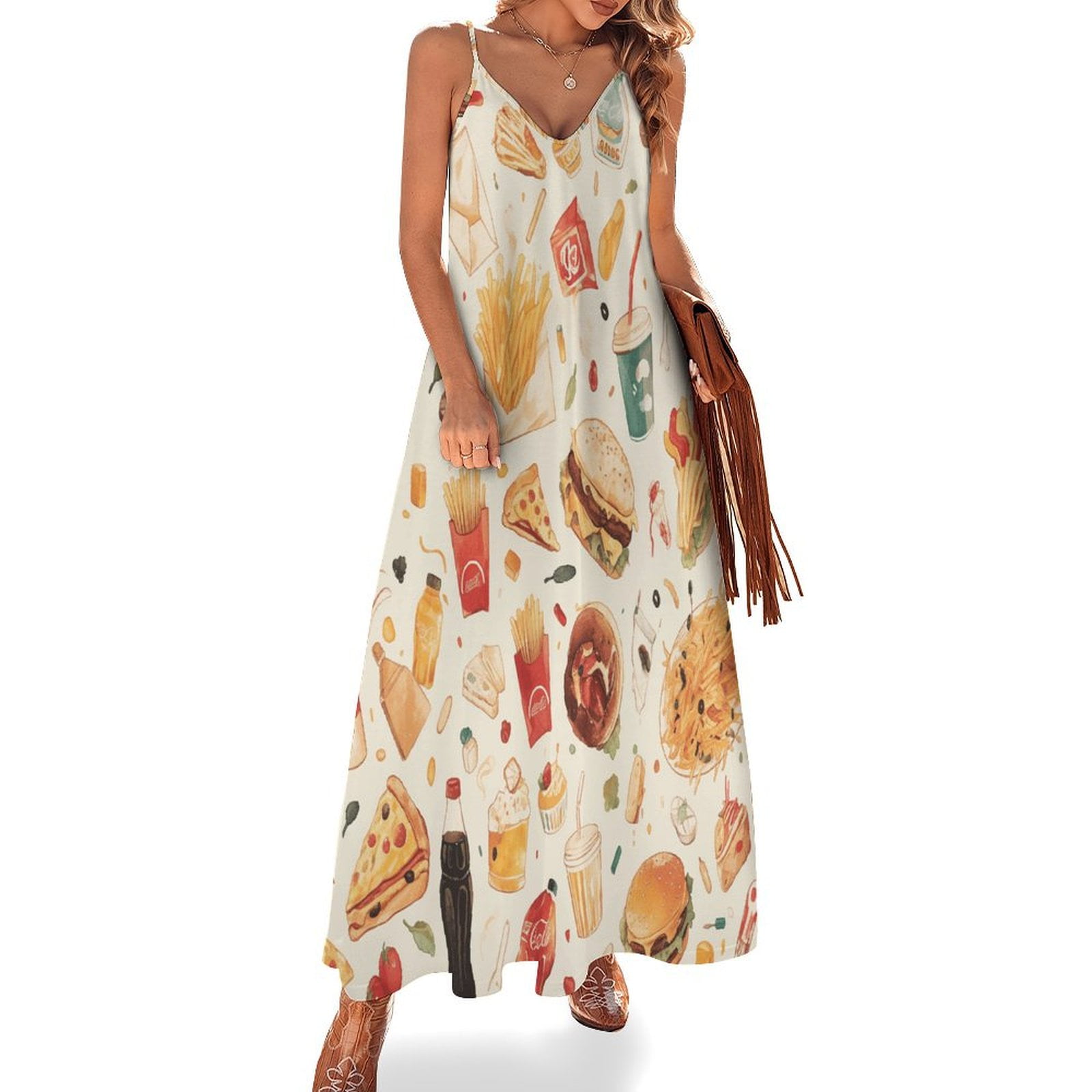 Delicious Pizza Burger Sleeveless Dress Woman Fashion Long Dresses ...