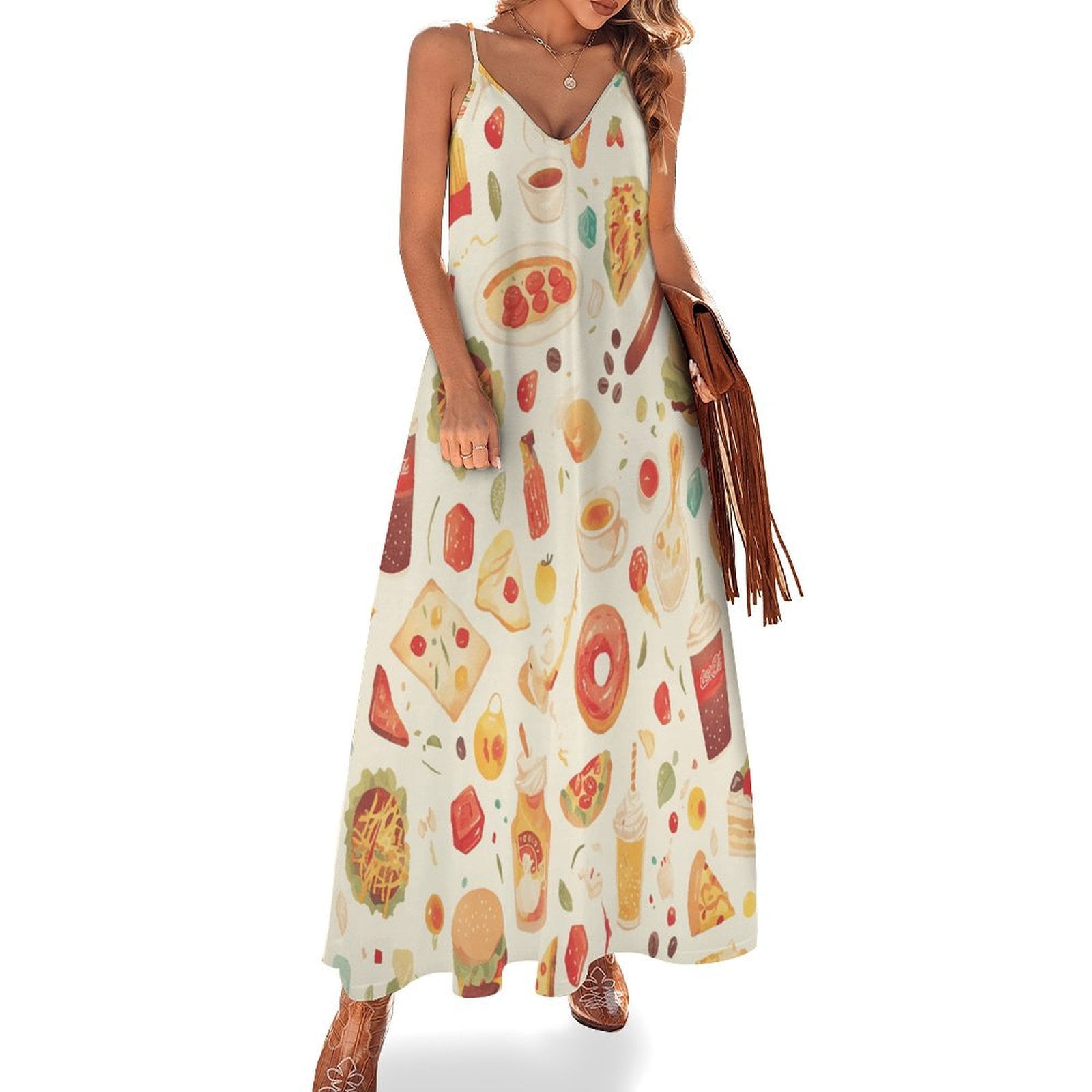 Delicious Pizza Burger Sleeveless Dress Woman Fashion Long Dresses ...