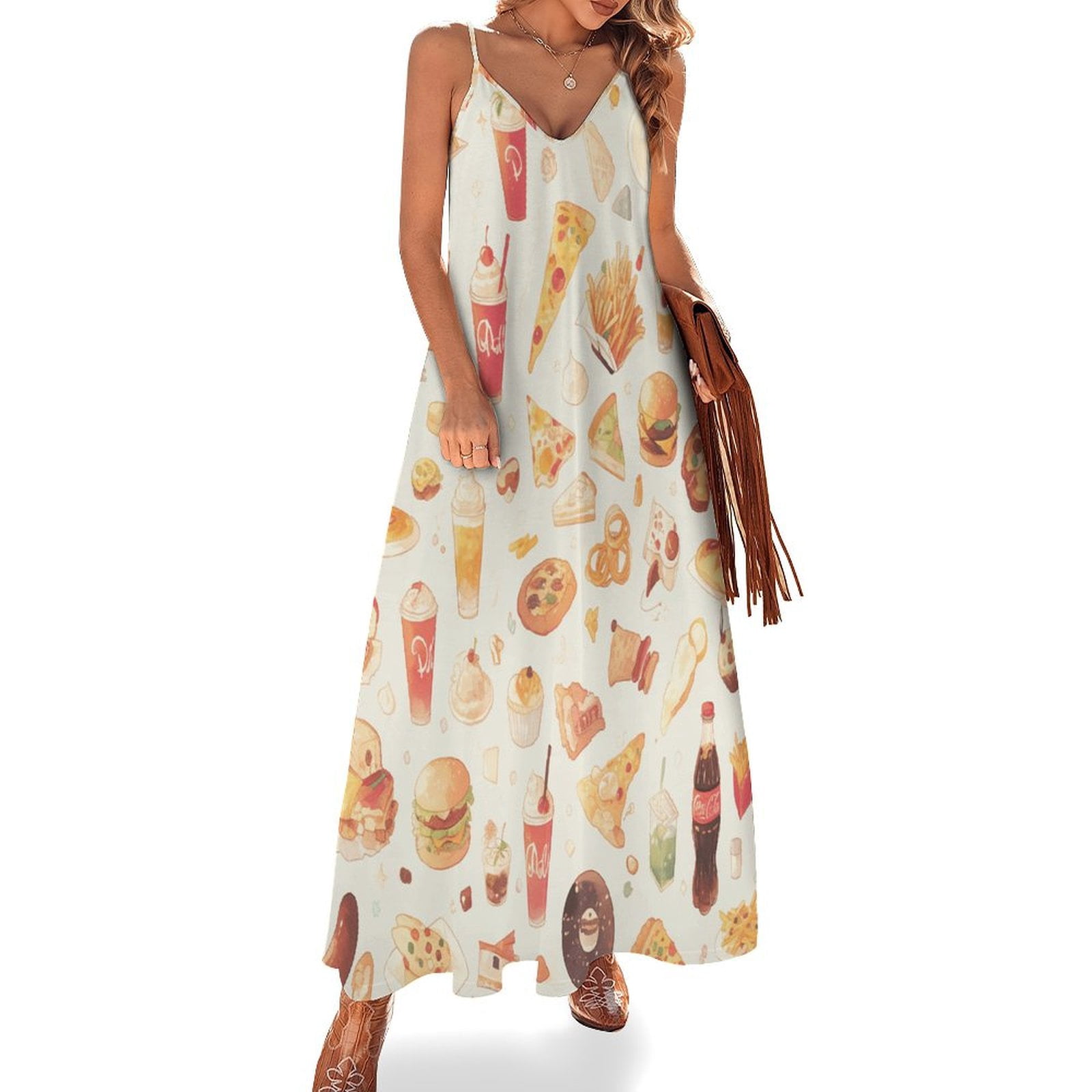 Delicious Pizza Burger Sleeveless Dress Woman Fashion Long Dresses ...