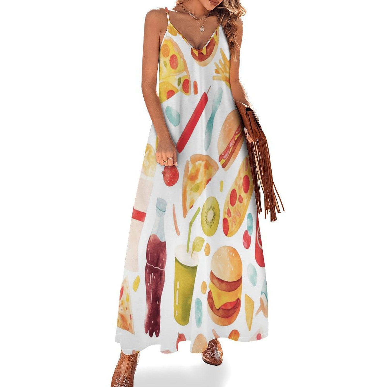 Delicious Pizza Burger Sleeveless Dress Women's Luxury Party Dress ...