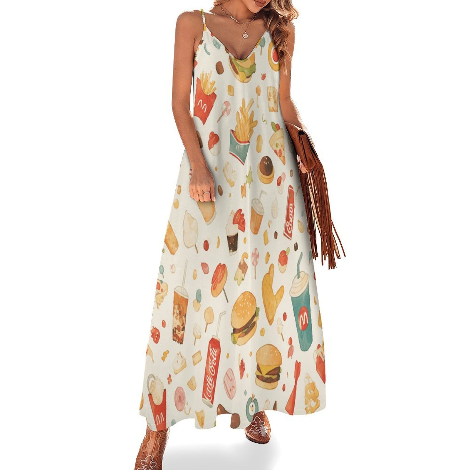 Delicious Pizza Burger Sleeveless Dress for Women Clothing Female Women ...