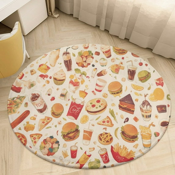 Delicious Pizza Burger Soft Bedroom Round Area Rug, Washable Cute ...