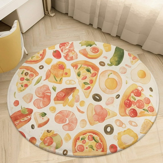 Delicious Pizza Burger Soft Bedroom Round Area Rug, Washable Cute ...