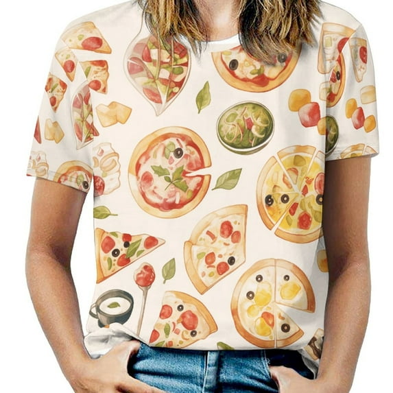 Delicious Pizza Burger T Shirts Basic T-Shirt Short Sleeve Ladies Tee ...