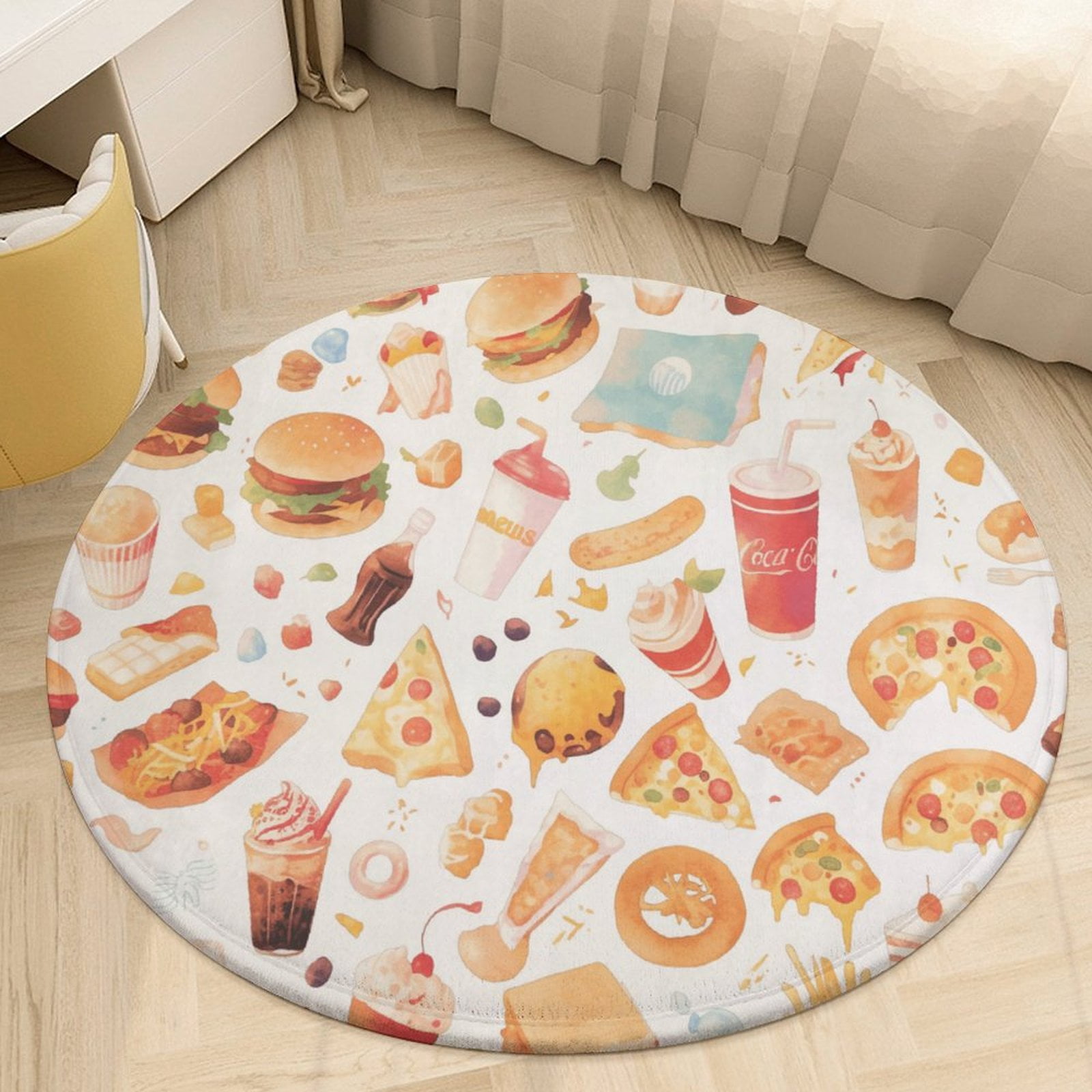 Delicious Pizza Burger Washable Round Rug -Circle Area Rugs for Bedroom ...