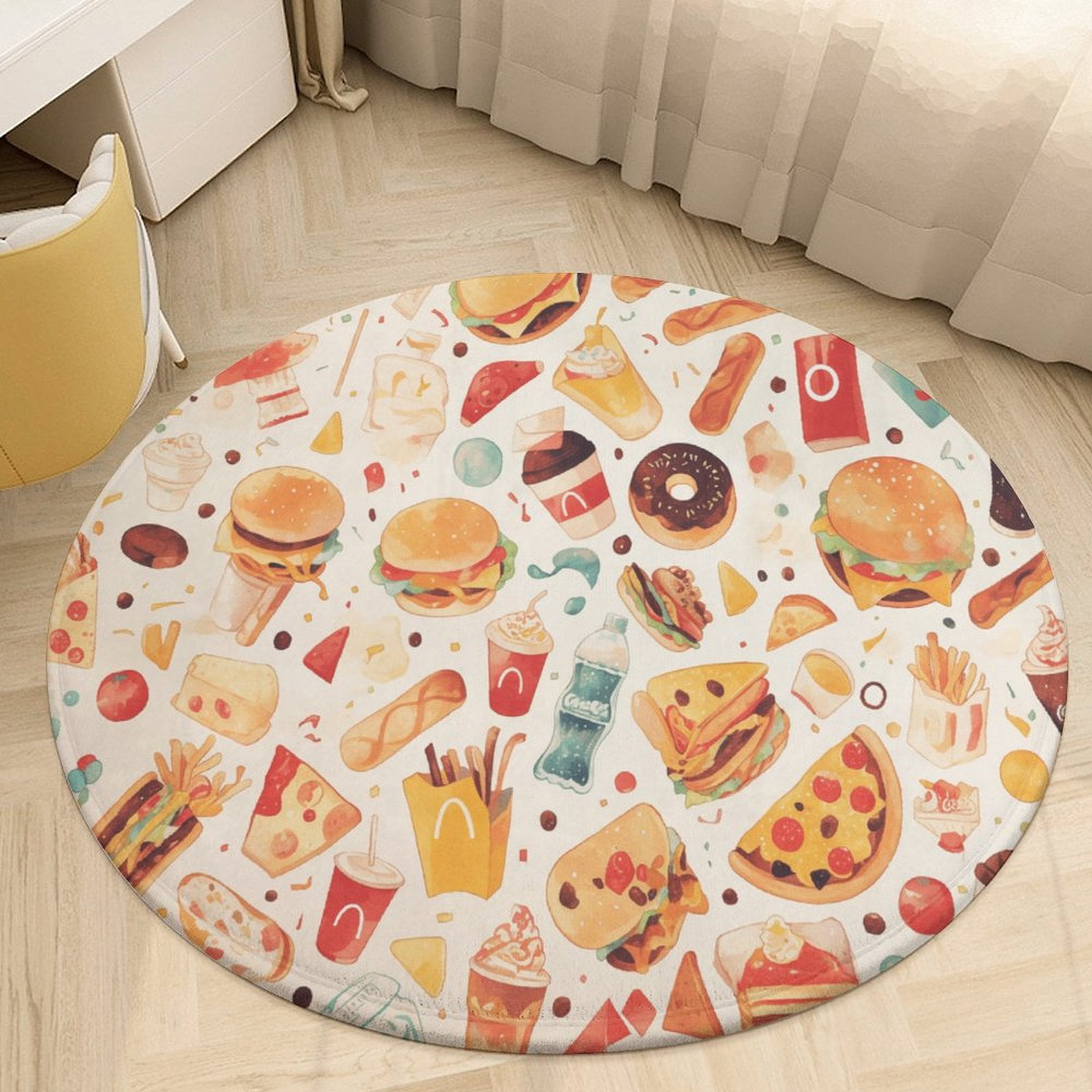 Delicious Pizza Burger Washable Round Rug -Circle Area Rugs for Bedroom ...
