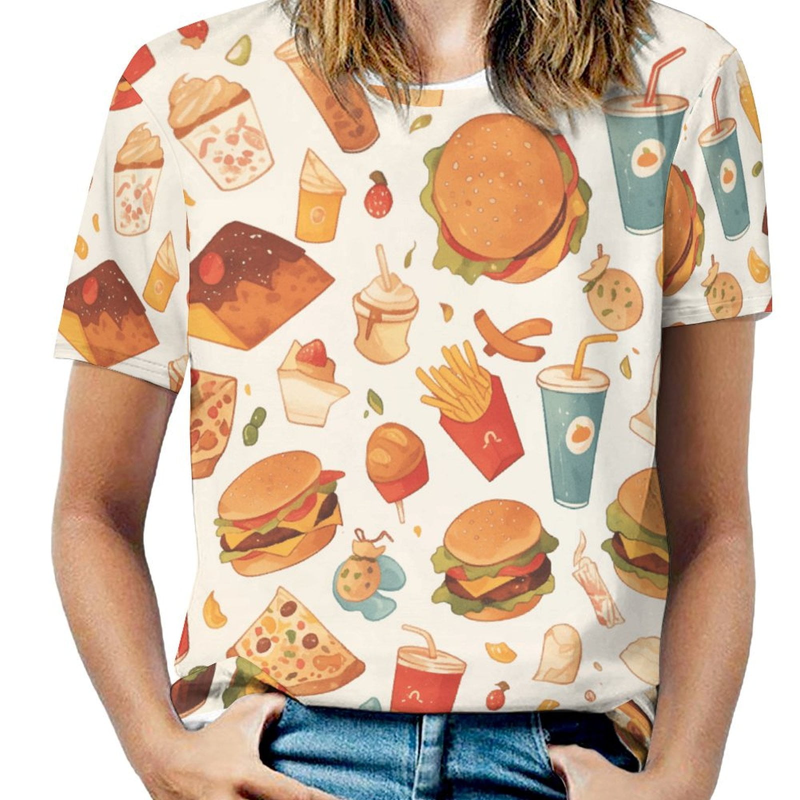 Delicious Pizza Burger Women's T-Shirt Short Sleeve T Shirts Tops Tee ...