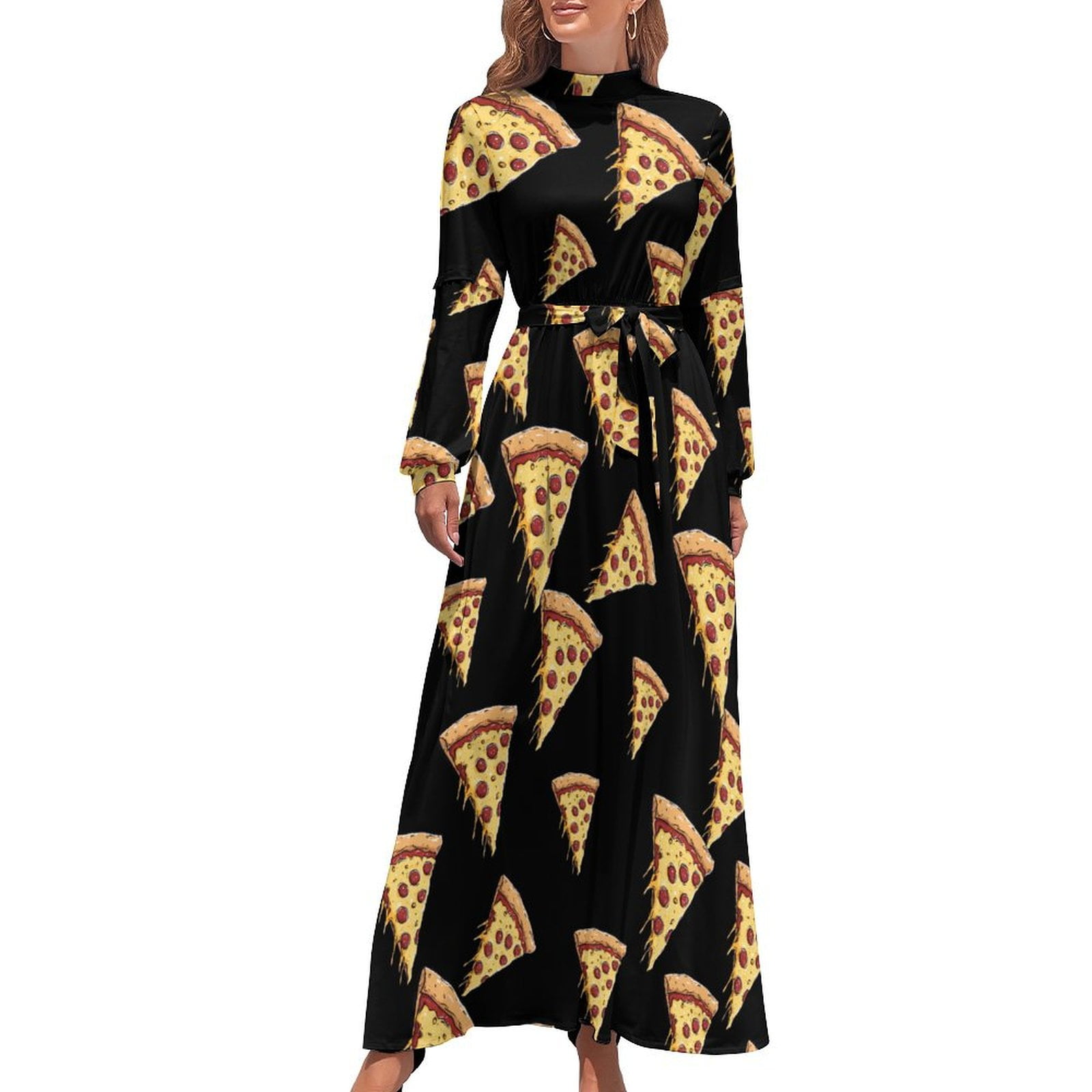 Delicious Pizza Women's Fall Maxi Dress Long Sleeve Turtleneck Flowy ...