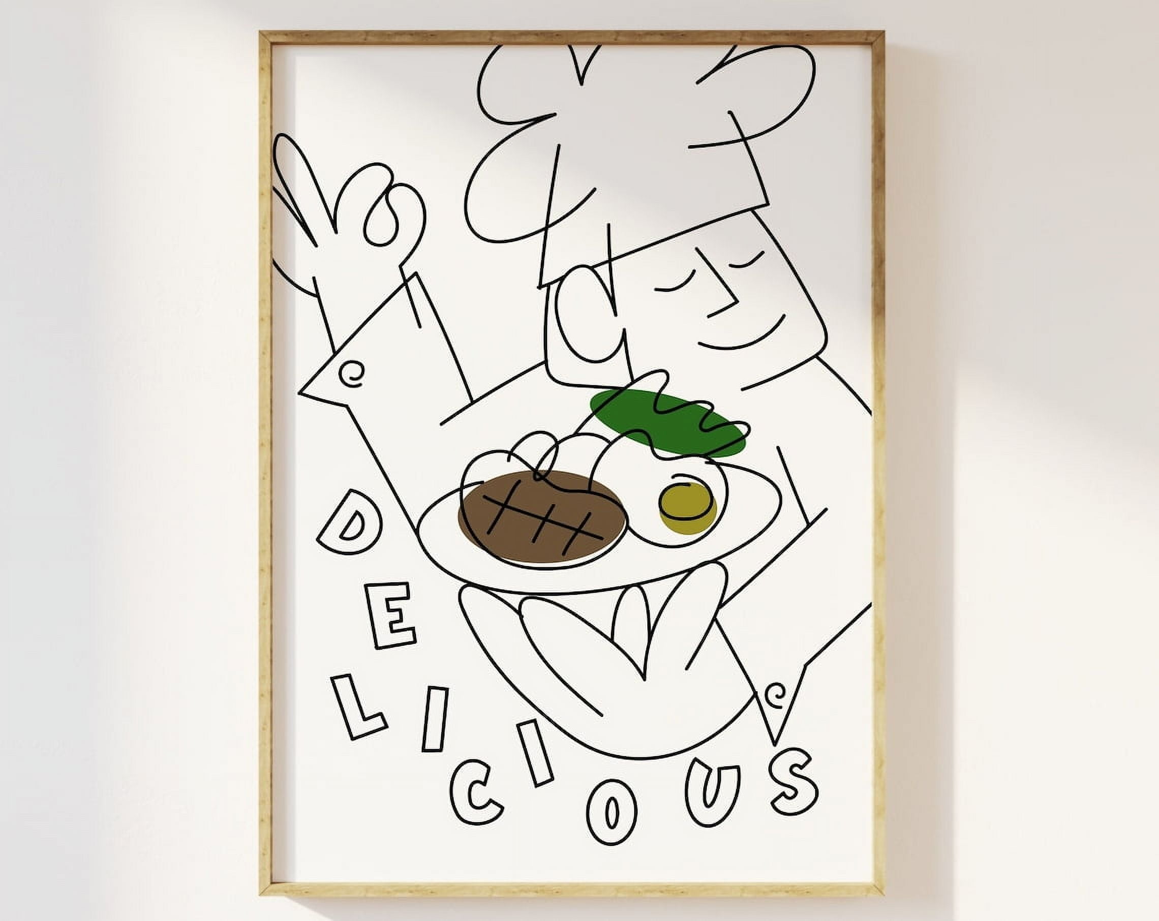 Delicious Retro Illustration Chef Kitchen Print - Aesthetic Kitchen ...