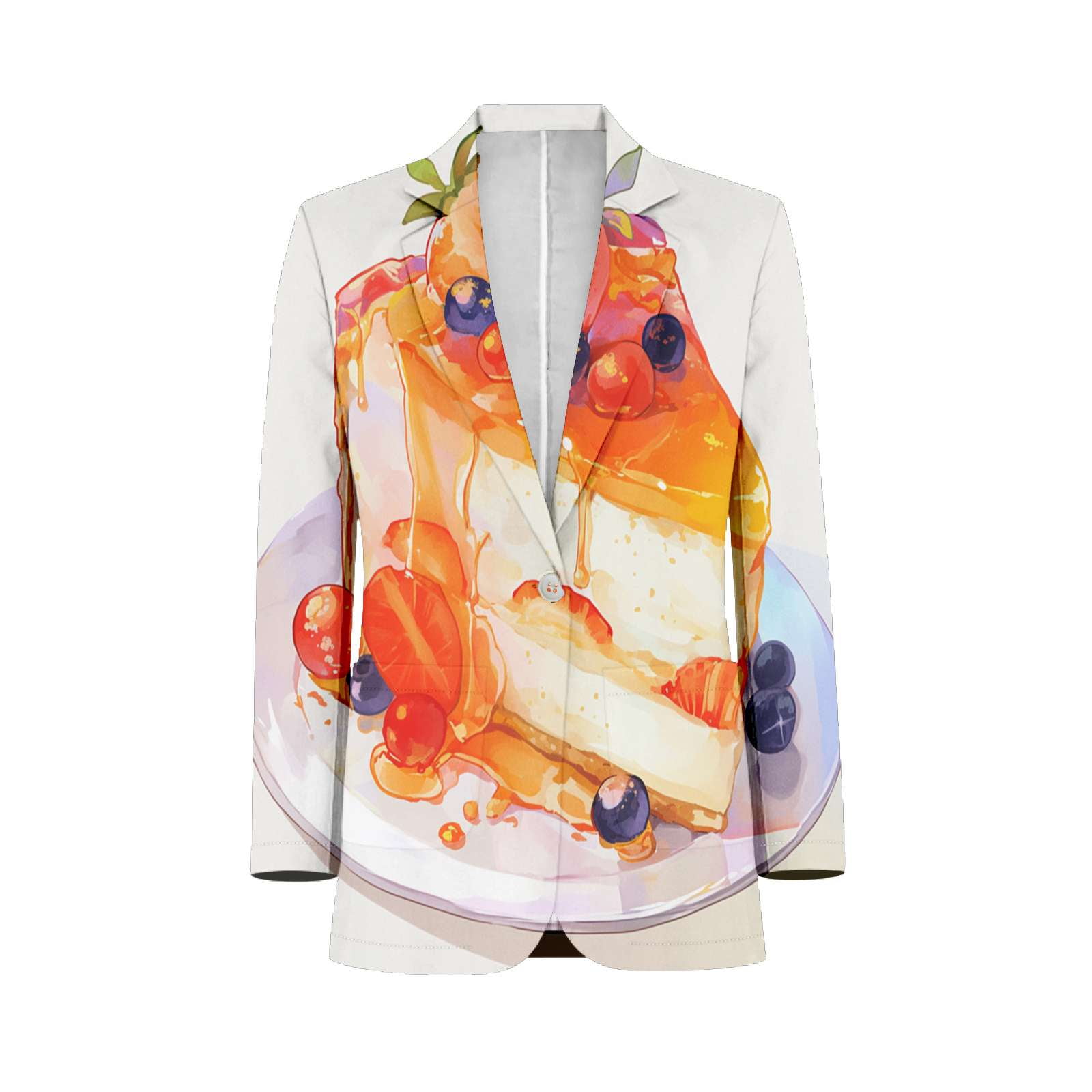 Delicious Scrumptious Cake Fruit Pattern Mens Suits Shawl Collar Slim ...
