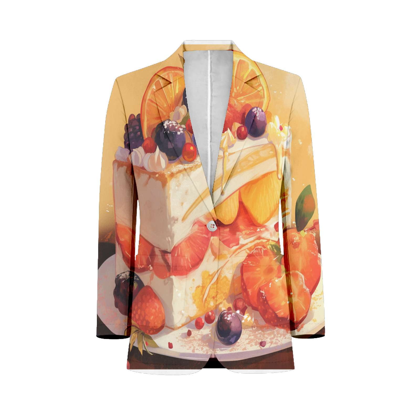 Delicious Scrumptious Cake Fruit Pattern Mens Suits Shawl Collar Slim ...