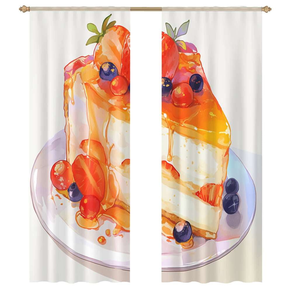 Delicious Scrumptious Cake Fruit Pattern Modern Tulle Window Curtains ...