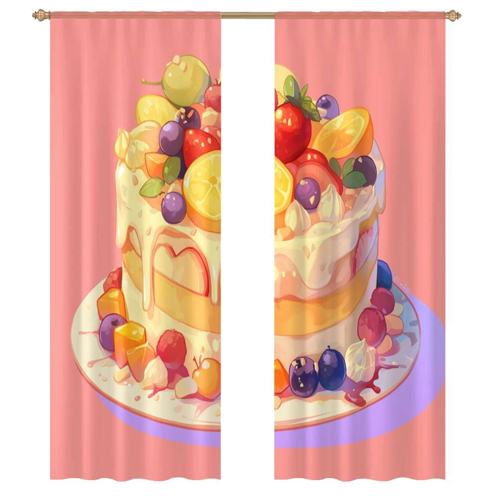 Delicious Scrumptious Cake Fruit Pattern Sheer Voile Curtain Window ...
