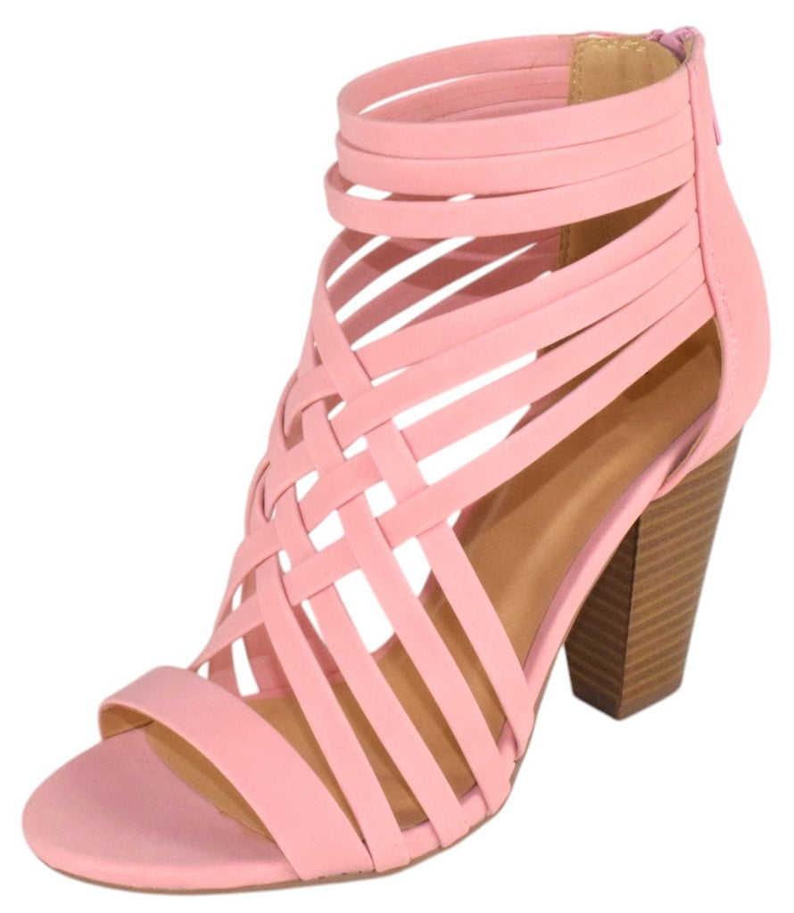 Delicious Shoes Women Block High Heel Cutout Sandals Open Peep Toe Back ...