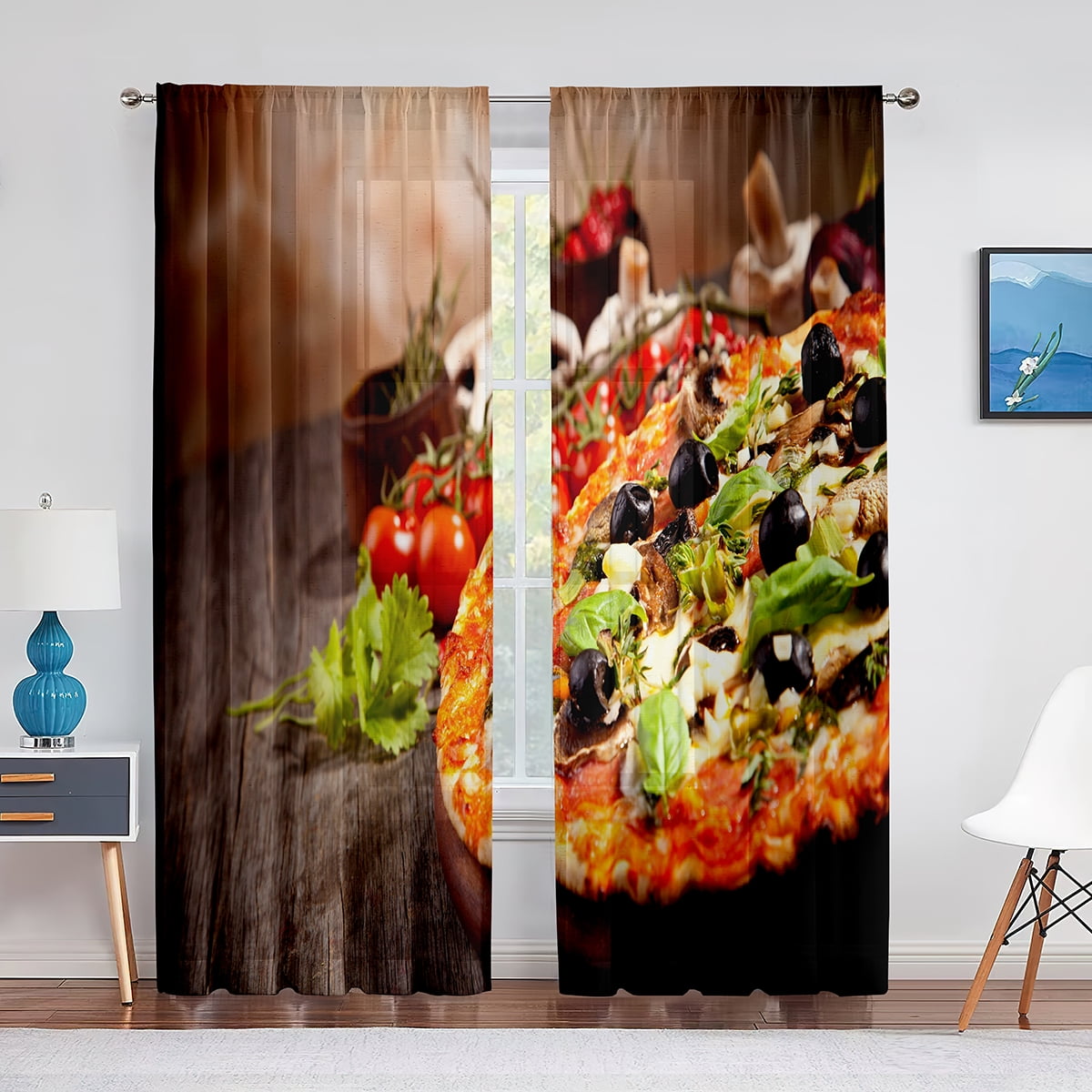 Delicious Steak Beef Food Tulle Curtains for Living Room Bedroom ration Modern Chiffon Sheer ...