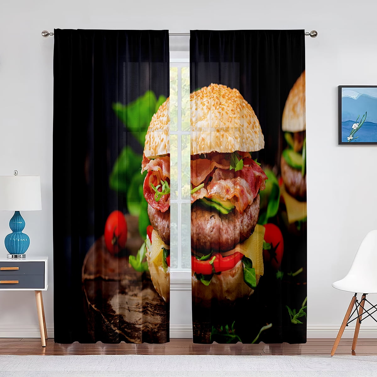 Delicious Steak Beef Food Tulle Curtains for Living Room Bedroom ration ...